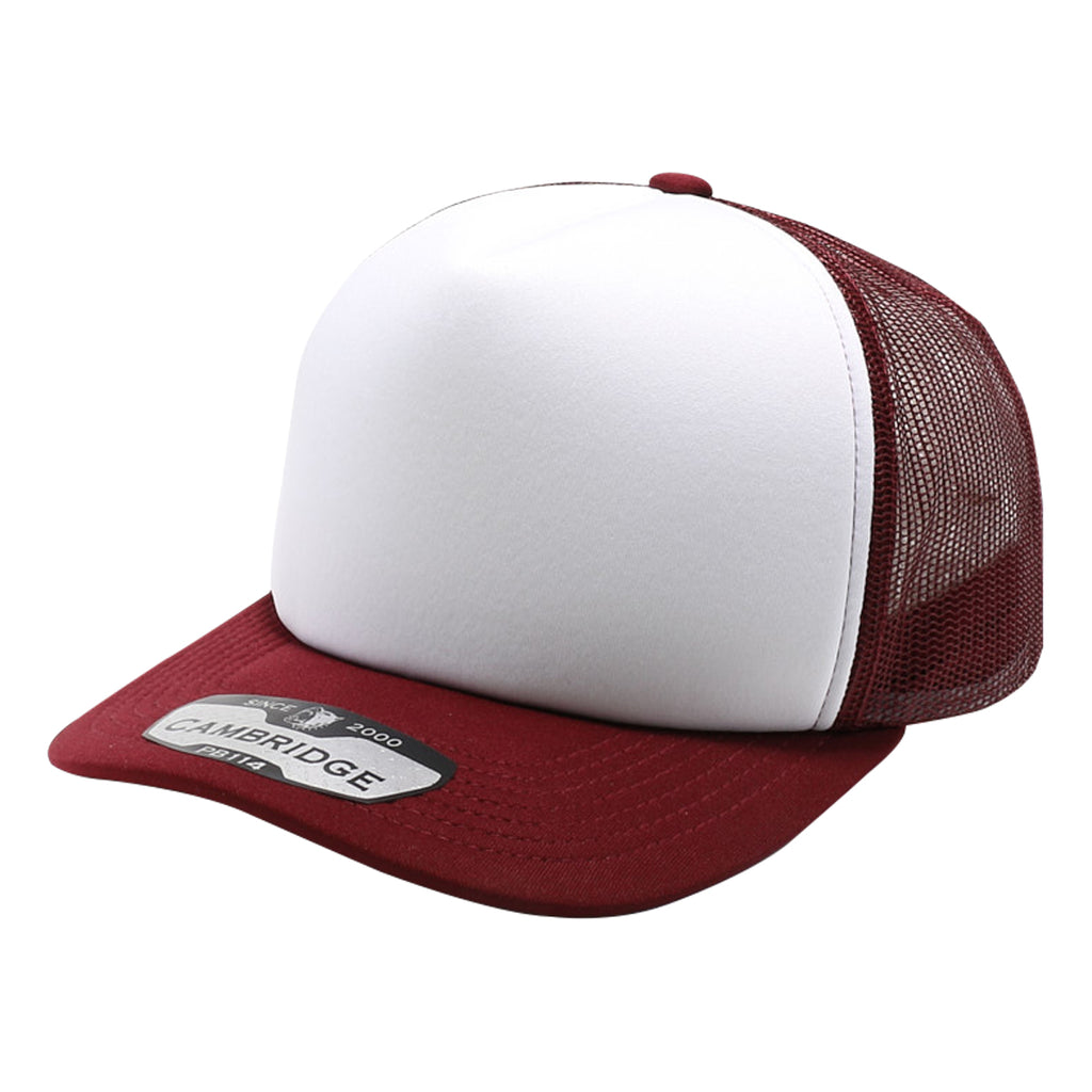 PB114 Pit Bull 5 Panel Foam Trucker Hat [White/Burgundy] – CHOICE CAP, INC.