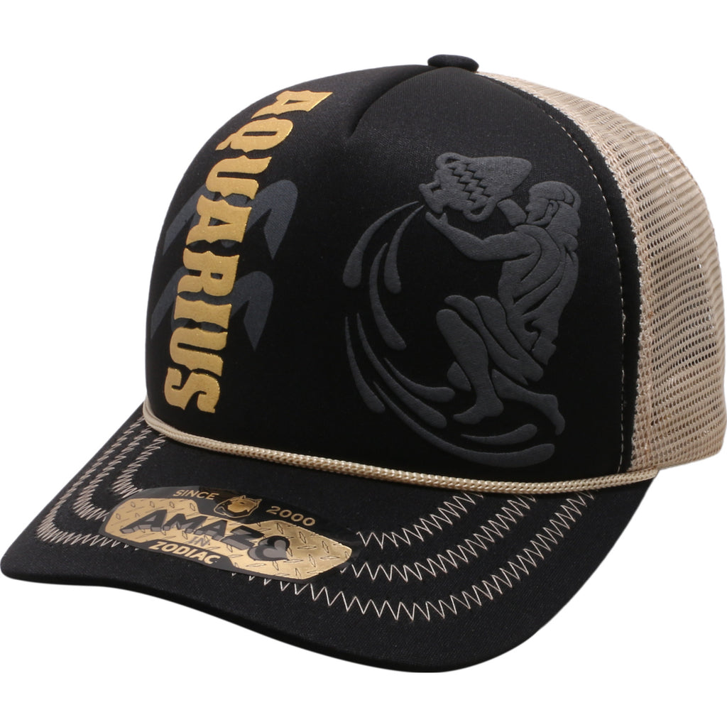 ZDAQ02 AMAZE IN ZODIAC AQUARIUS SPONGE TRUCKER CAP BLACK/KHAKI – CHOICE ...