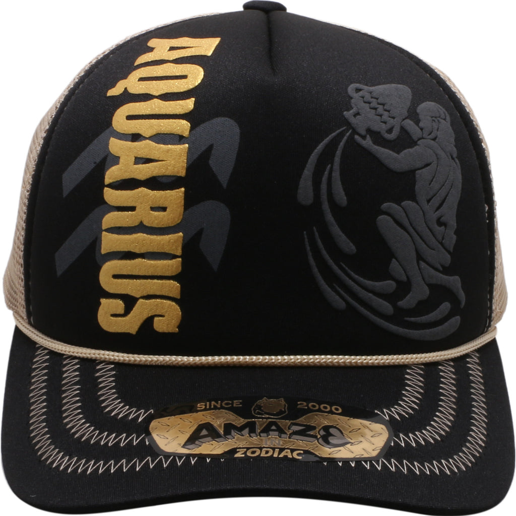 ZDAQ02 AMAZE IN ZODIAC AQUARIUS SPONGE TRUCKER CAP BLACK/KHAKI – CHOICE ...